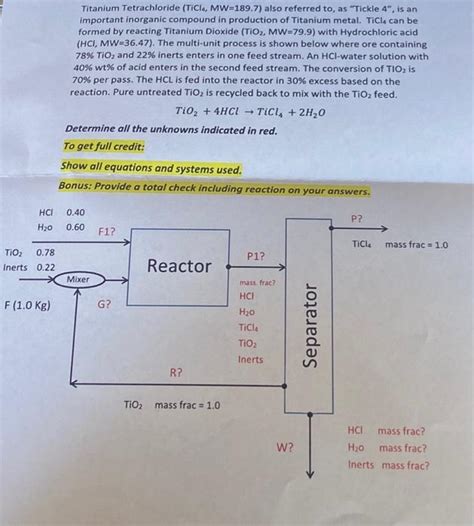 Solved Titanium Tetrachloride Ticl4 Mw 189 7 Also