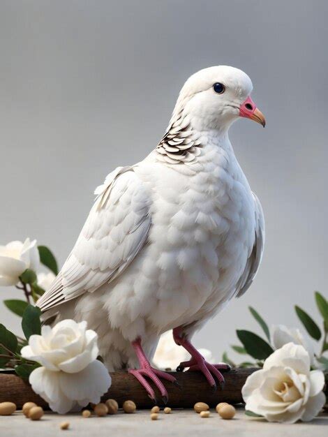 Una Paloma Blanca Con Un Pico Rojo Se Alza Sobre Una Planta De Flores