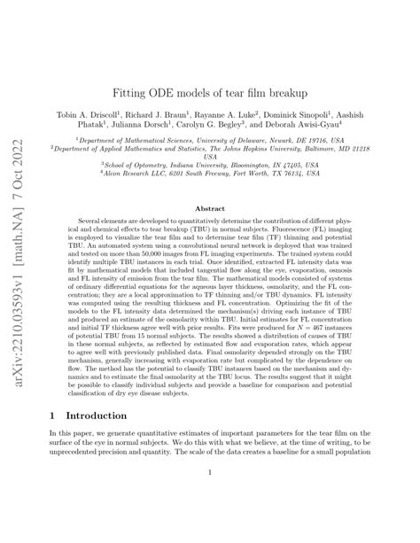 pdf fitting ode models of tear film breakup