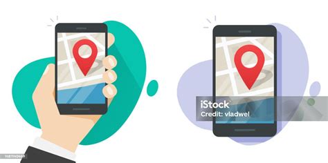 휴대 전화지도 Gps 핀 포인터 위치 태그 위치 아이콘 벡터 파슨 남자 손 핸드폰 지오 태그 모바일 앱 마커 화면 그래픽 플랫