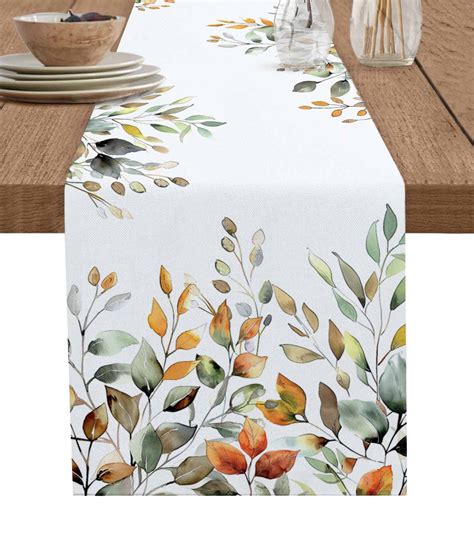 Autumn Eucalyptus Leaf Sage Green Leaf Plant Grain Table Runner Ration