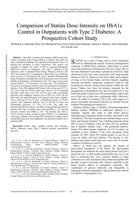 Pdf Comparison Of Statins Dose Intensity On Hba1c Control In Type 2