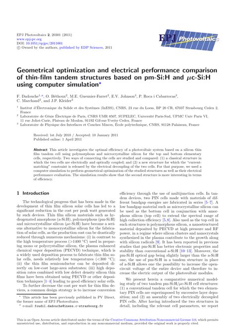 Pdf Geometrical Optimization And Electrical Performance Comparison Of Thin Film Tandem