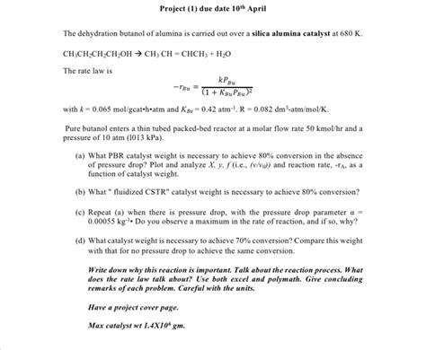 Solved Project Due Date Th April The Dehydration Chegg
