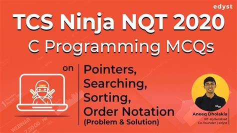 tcs ninja nqt 2020 c programming mcqs on pointers searching sorting