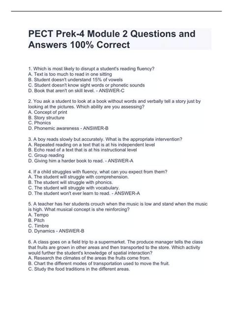 Pect Prek 4 Module 2 Questions And Answers 100 Correct Pect Prek 4