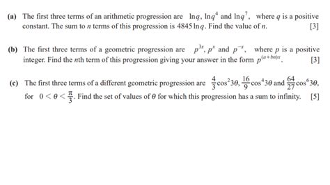 Arithmetic And Geometric Progressions Past Paper Questions For