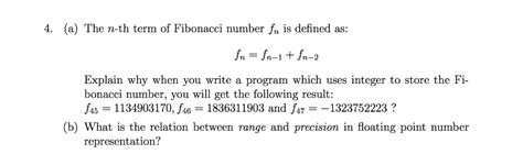 Solved A The N Th Term Of Fibonacci Number N Is Defined Chegg