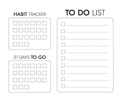 목표 및 습관 추적기 21일 템플릿에 대한 목록을 수행하려면 최소한의 디자인 벡터 일러스트 레이 션 프리미엄 벡터