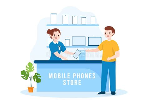 Mobile Phone Store Template Hand Drawn Cartoon Flat Illustration With