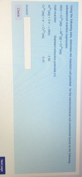 solved using the following data determine the standard cell
