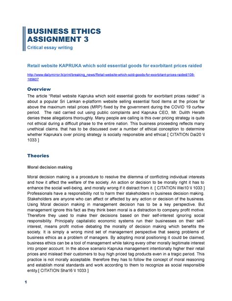 Busines Ethics Assignment Hd Business Ethics Assignment 3 Critical