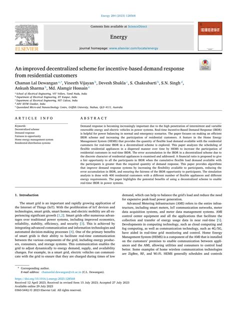 Pdf An Improved Decentralized Scheme For Incentive Based Demand