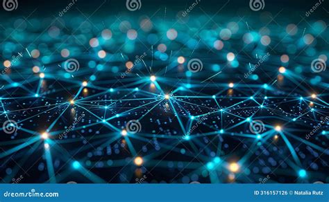 Complex Network Visualization With Luminous Connections And Nodes On A Dark Background Stock