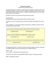 Sentence Fragment Docx Sentence Fragments Sentence Structure And Clarity A Sentence Fragment