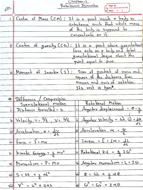 Rotational Dynamics Class 12 Physics Notes Pdf