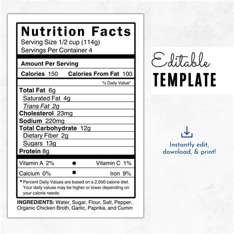 Blank Nutrition Facts Label Template Printable At A Glance