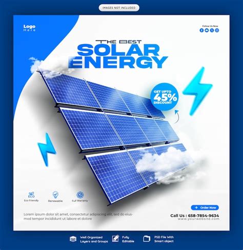 태양광 패널 및 전력 절약 인스타그램 게시물 또는 소셜 미디어 배너 템플릿 무료 Psd 파일