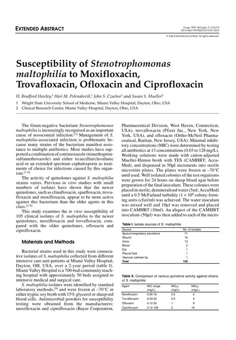 Pdf Susceptibility Of Stenotrophomonas Maltophilia To Moxifloxacin