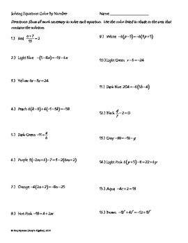 Solving Equations Color By Number By Amy S Algebra TpT