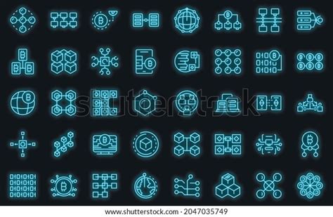 Block Chain Icons Set Outline Set Stock Vector Royalty Free
