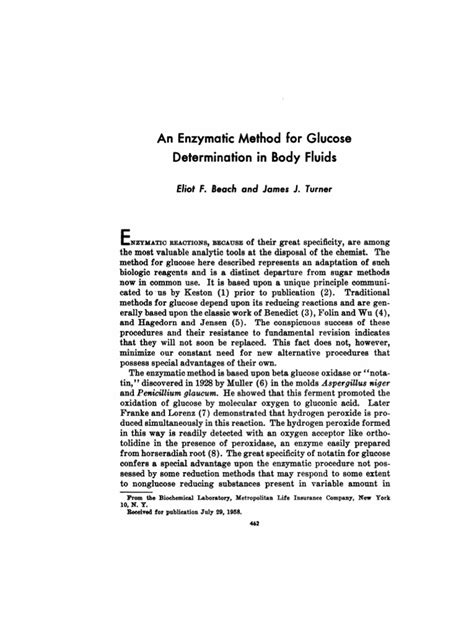 An Enzymatic Method For Glucose Determination In Body Fluids Pdf Glucose Enzyme