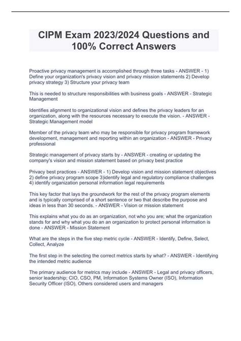 Cipm Exam 2023 2024 Questions And 100 Correct Answers Cipm Stuvia Us