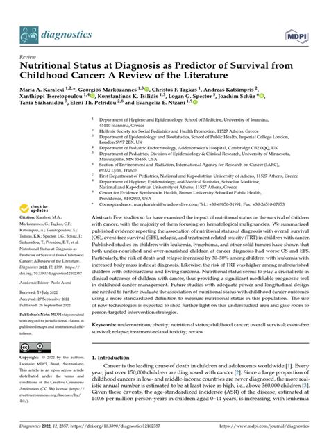 Nutritional Status As Cancer Diagnosis Predictor Pdf Cancer Chemotherapy