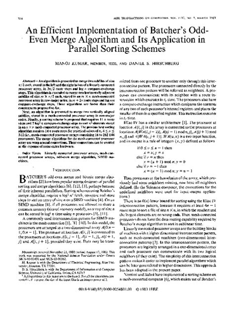 Pdf An Efficient Implementation Of Batchers Odd Even Merge Algorithm