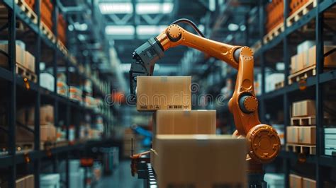 robotic arm in warehouse operation automation in industry technology