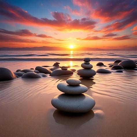 A Stack Of Rocks With A Sunset In The Background Premium Ai Generated