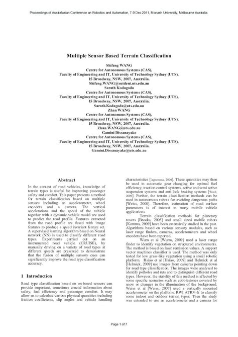 pdf multiple sensor based terrain classification araa · faculty of