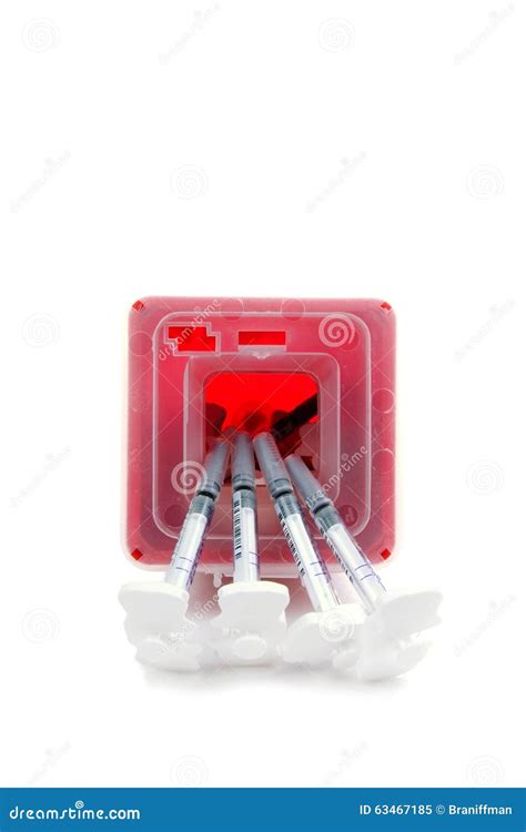 Sharps Container And Syringes Isolated On White Stock Image Image Of