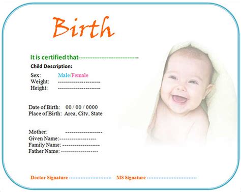 Hospital Birth Certificate Template