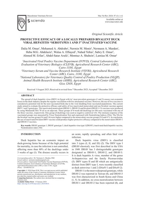 Pdf Protective Efficacy Of A Locally Prepared Bivalent Duck Viral