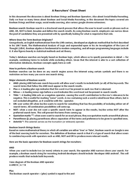 Recruiters Cheat Sheet Pdf Linked In Boolean Algebra