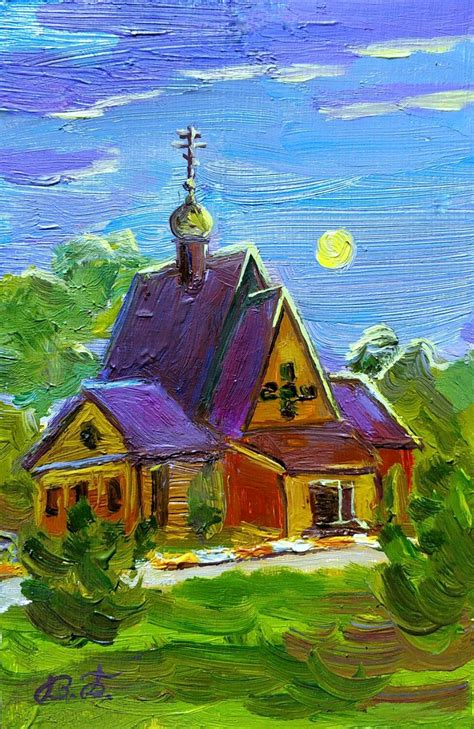 Мини картина маслом Сумерки храм луна в интернет-магазине на Ярмарке ...