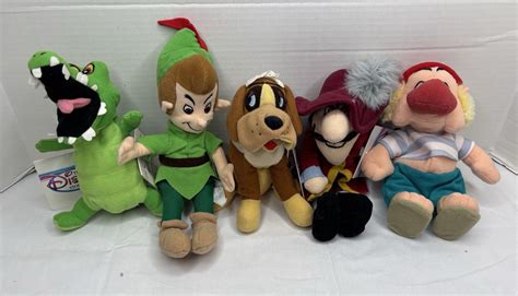 Disney Store Bean Bag Plush Toy Lot Peter Pan Hook Crock Nana Smee