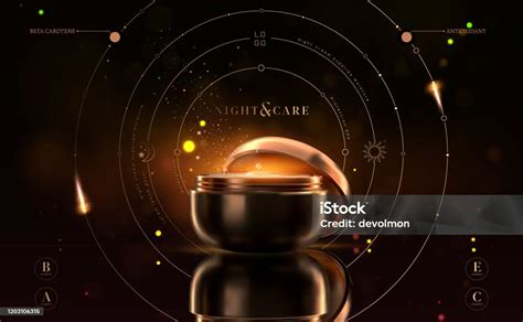 스킨 케어 제품을위한 고급 화장품 블랙과 골드 나이트 크림 항아리 페이셜 크림 화장품 광고를위한 아름다운 전단지 또는 배너 디자인 우아한 화장품 프리미엄 크림 템플릿입니다