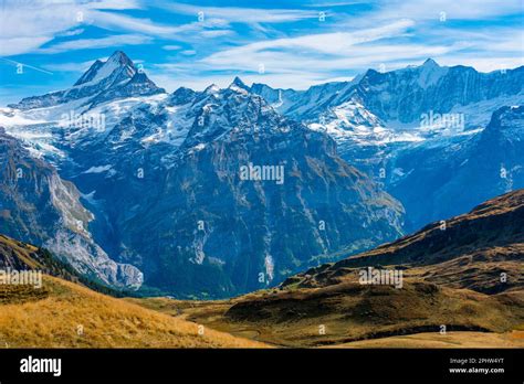 Panorama Of The Alps Over Grindelwald Village In Switzerland Stock