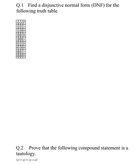 Solved Q Find A Disjunctive Normal Form DNF For The Chegg