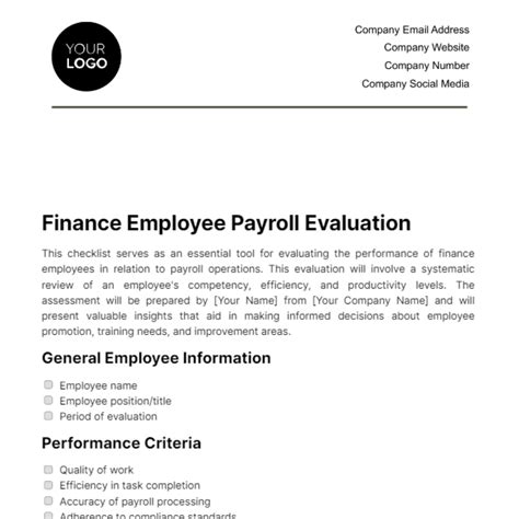 Finance Employee Payroll Evaluation Template Edit Online And Download Example