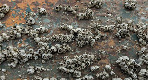 Barnacles On Weathered Wooden Surface Create A Textured Marine