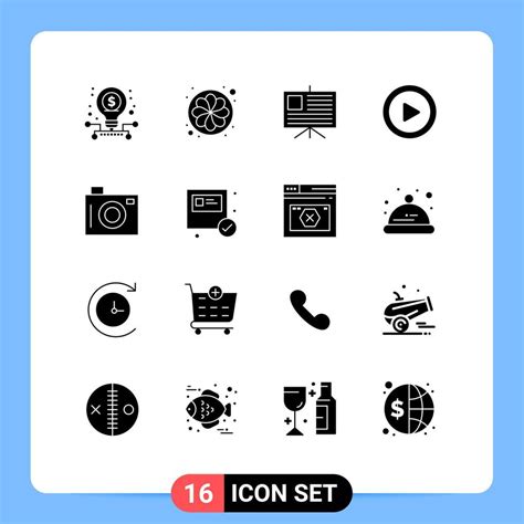Set Of 16 Vector Solid Glyphs On Grid For Picture Holiday Analytics