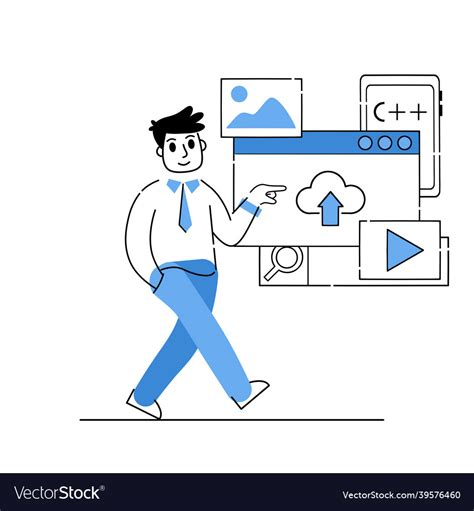 Programmer Works With Code And Interface Vector Image