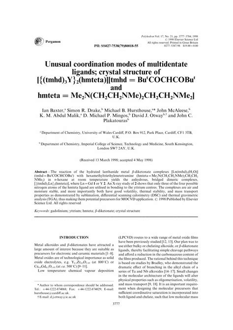 Pdf Unusual Coordination Modes Of Multidentate Ligands Crystal