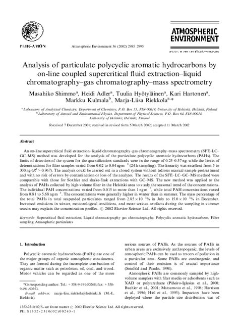 Pdf Sfe Lc Gc Ms Method For Analyzing Pahs