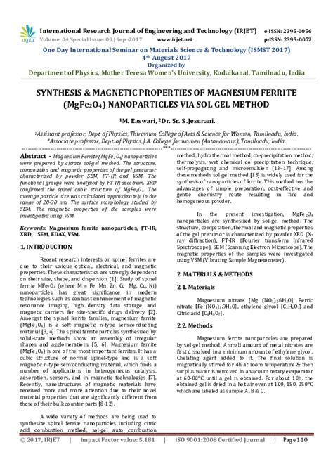 Pdf Synthesis And Magnetic Properties Of Magnesium Ferrite Mgfe2o4