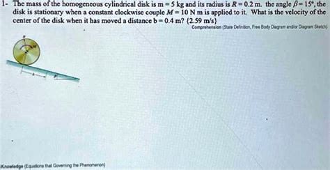 Solved The Mass Of The Homogeneous Cylindrical Disk Is M 5 Kg And Its Radius Is R 0 2 M