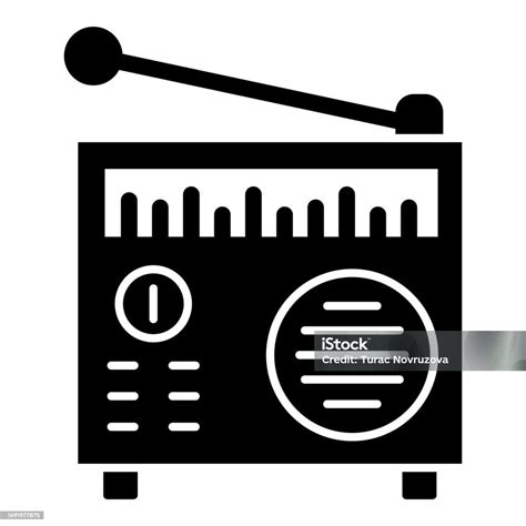 레트로 라디오 솔리드 아이콘입니다 빈티지 라디오 장치 기호 흰색 배경에 문자 모양 픽토그램 홈 전자 음악 장치는 모바일 개념 웹